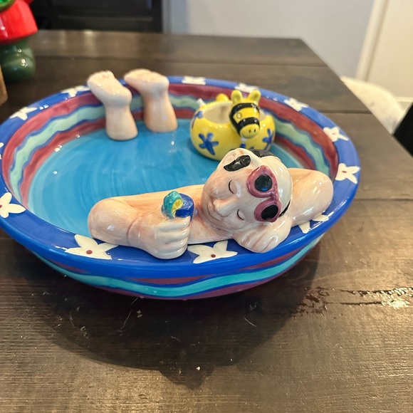 Dining | Summer Stock Swimming Pool Chip And Dip Bowl Hand Painted Rare ...